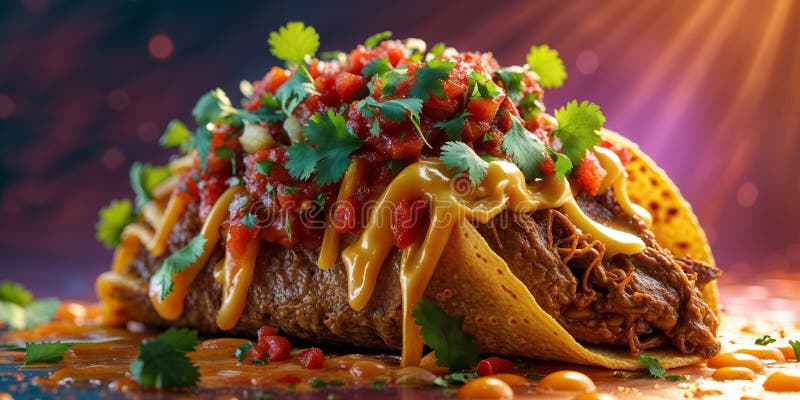Gourmet Tacos with Melted Cheese and Fresh Salsa Stock Photo - Image of ...