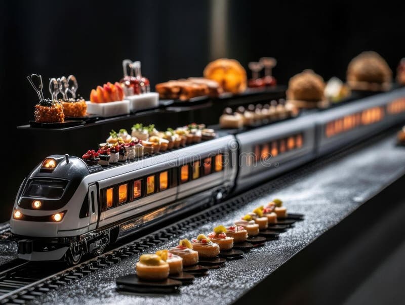 Gourmet Train Dessert Buffet, a Culinary Journey Stock Illustration ...