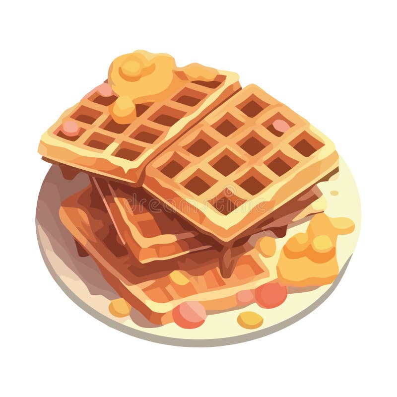 Gourmet Waffle Stack with Honey and Fruit Stock Vector - Illustration ...