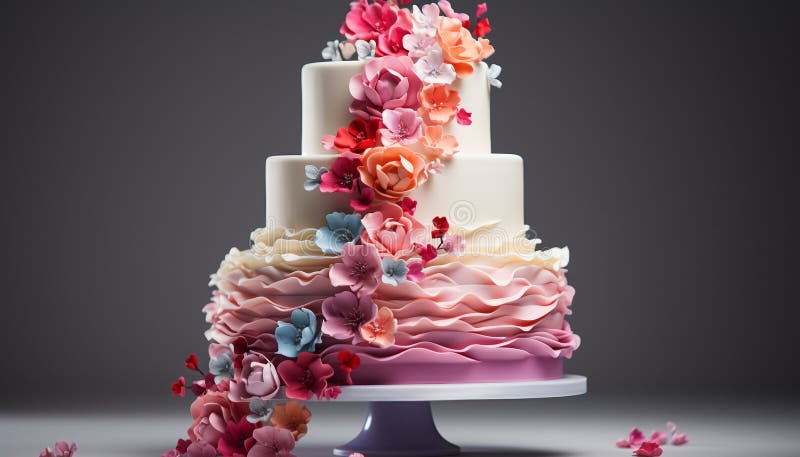 Gourmet Wedding Cake, Sweet Indulgence, Pink Elegance, Strawberry Celebration Generated by AI ...