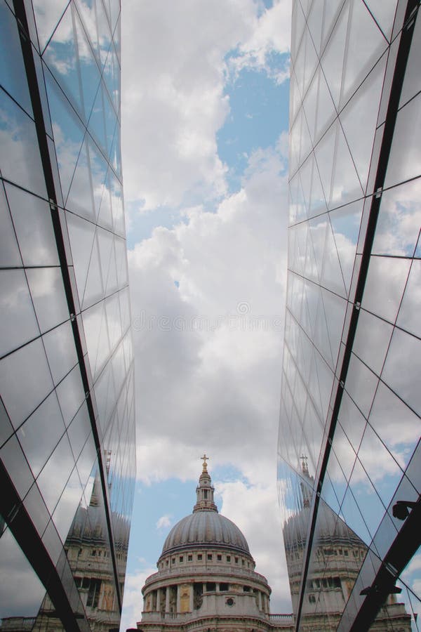 London Architecture, Reflections with Clouds Stock Photo - Image of ...