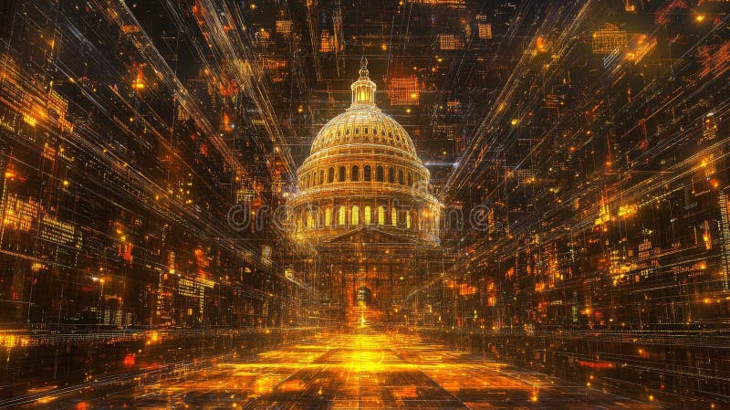 Government Building Featuring Digital Interface with Data and Graphs ...