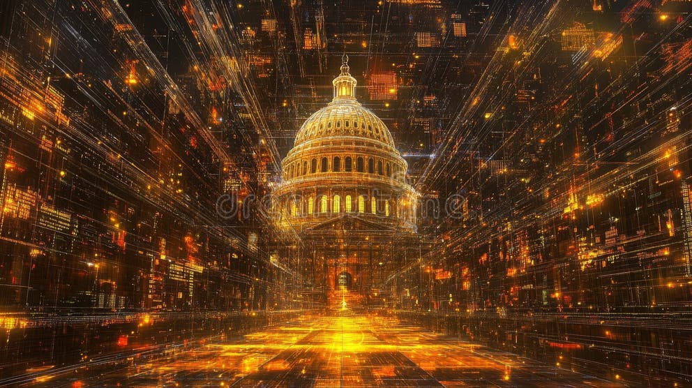 Government Building Featuring Digital Interface with Data and Graphs ...