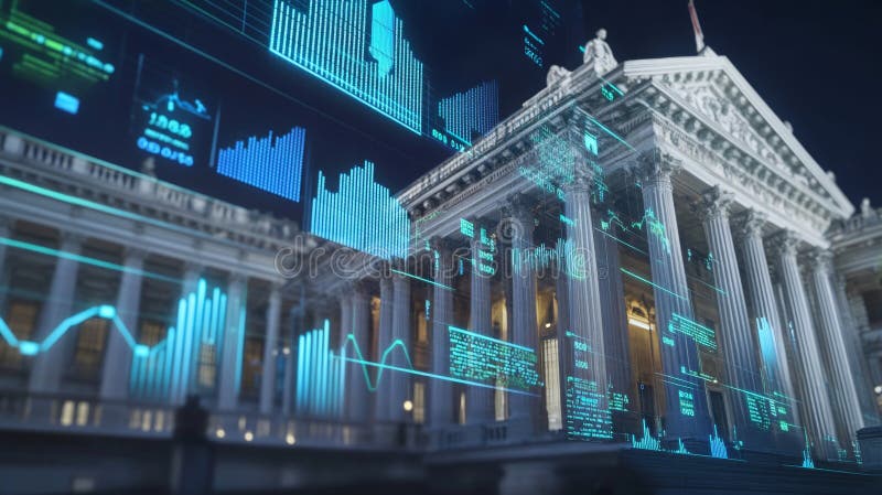 Government Building with Holographic Projections of Data Visualizations ...