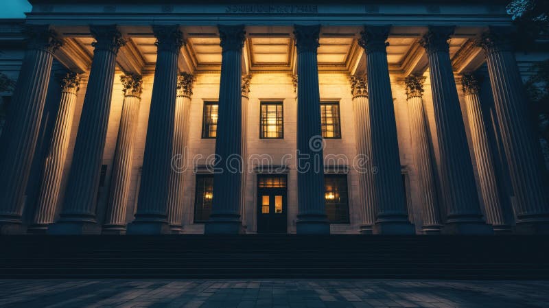 Government Building Illuminated at Night Showcasing Classical ...