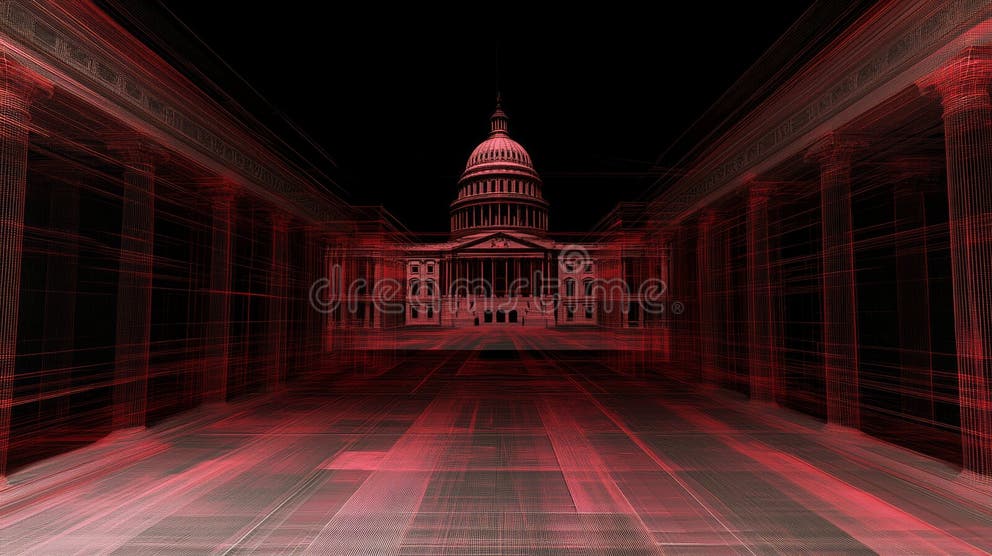 Government Building with Integrated Digital Interface and Data Graphs ...