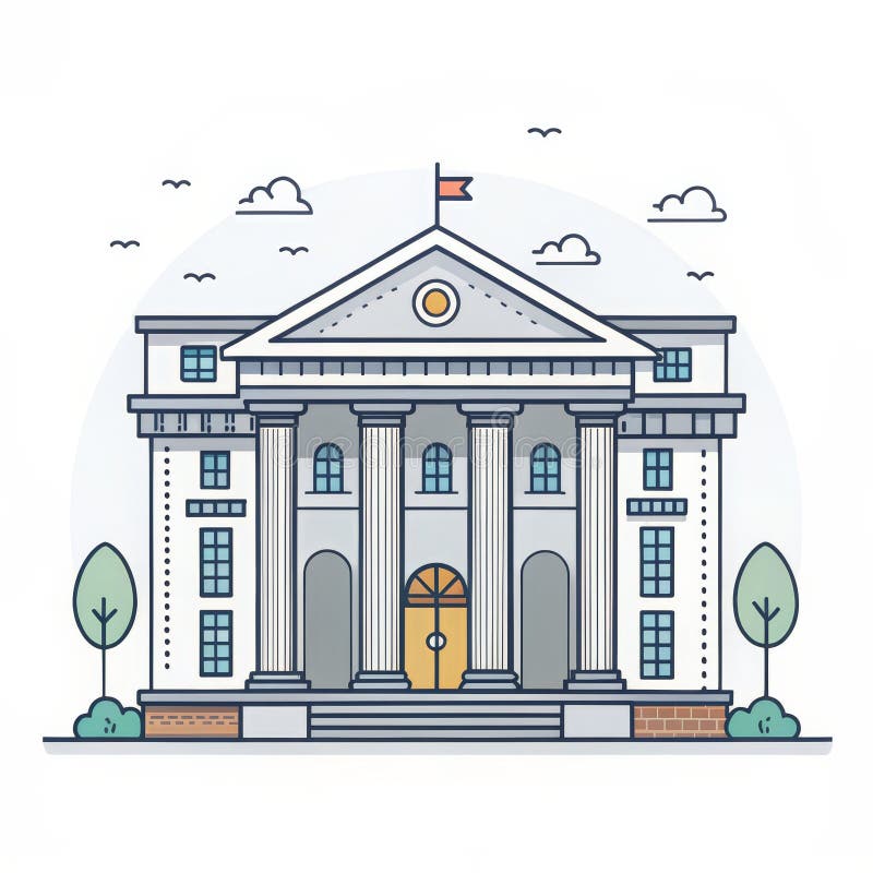 Government Building Line Art, Isolated on White Background, Government ...