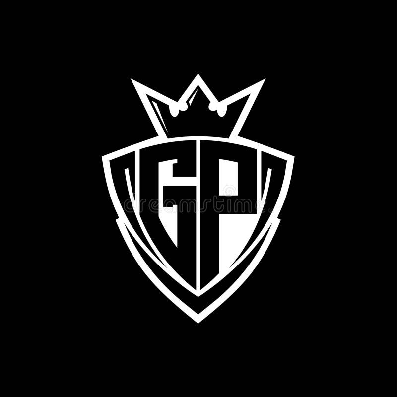 GP Letter Logo with Sharp Triangle Shield Shape with Crown Inside White ...