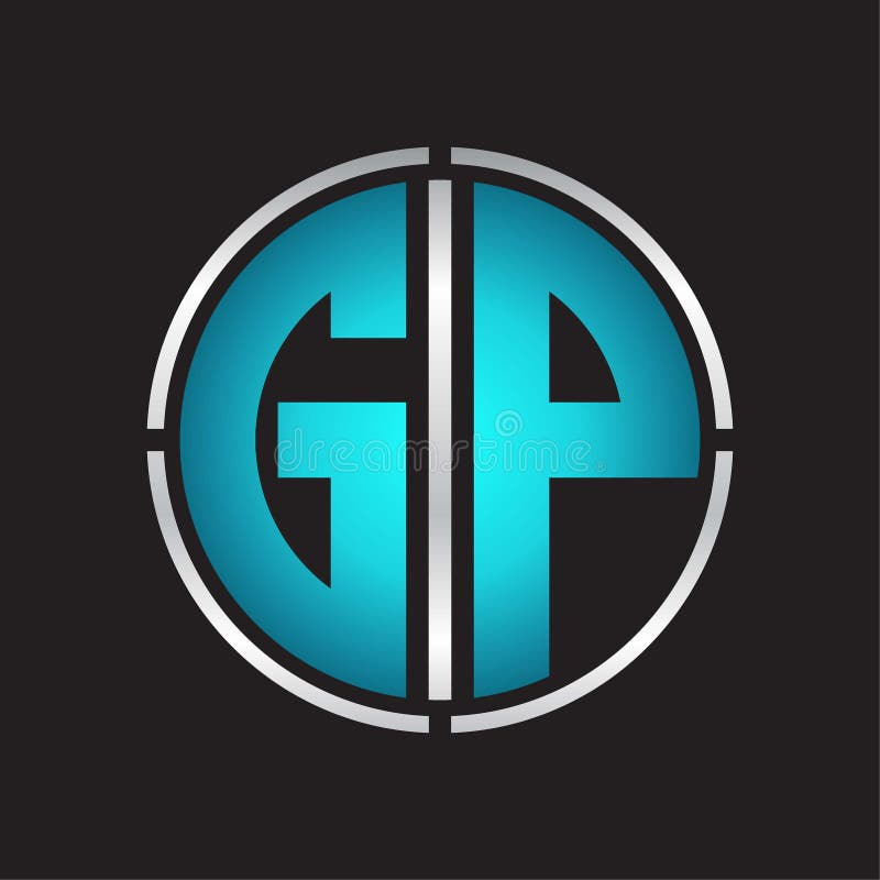 GP Logo Initial with Circle Line Cut Design Template on Blue Colors ...