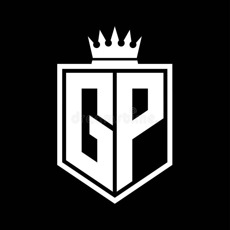 GP Logo Monogram Bold Shield Geometric Shape with Crown Outline Black ...