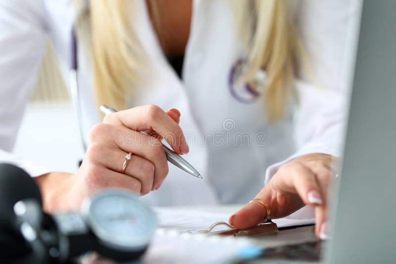 GP Working with Computer Pc Holding Silver Pen Stock Image - Image of ...