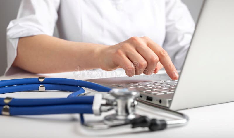 GP Working at Laptop, Using Computer at Workplace Stock Image - Image ...