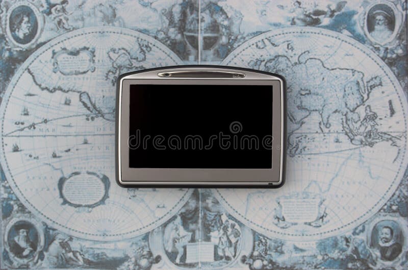 GPS on antique map stock image. Image of communications - 5733983