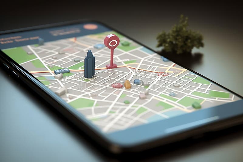 GPS App, Map with Pin Pointing on Mobile Screen Stock Illustration ...