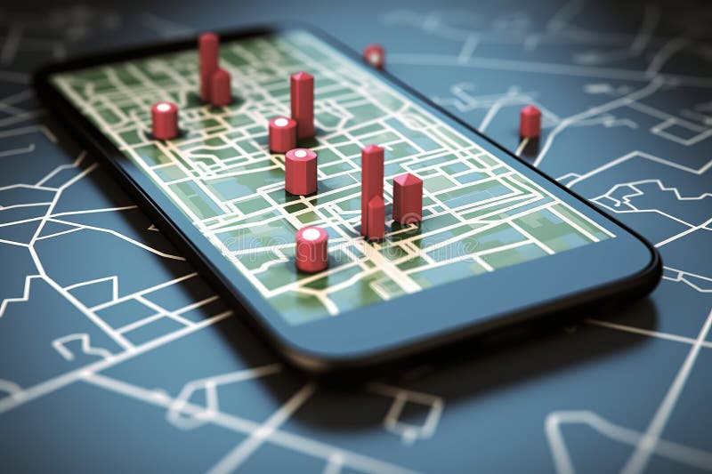 GPS App, Map with Pin Pointing on Mobile Screen, Generative AI Stock ...