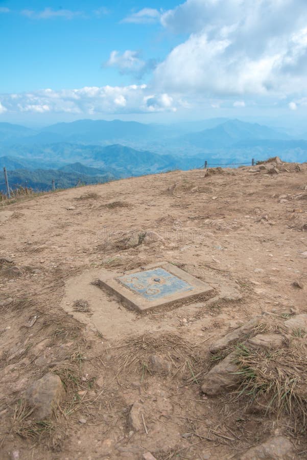 GPS benchmark on mountain stock photo. Image of walk - 246780676