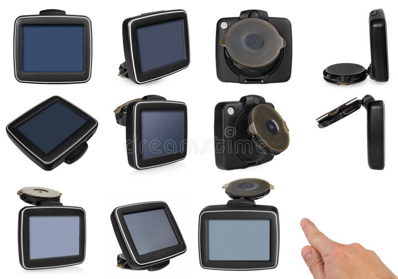 GPS Car Navigation with Handle. the Finger Indicates the Point O Stock ...