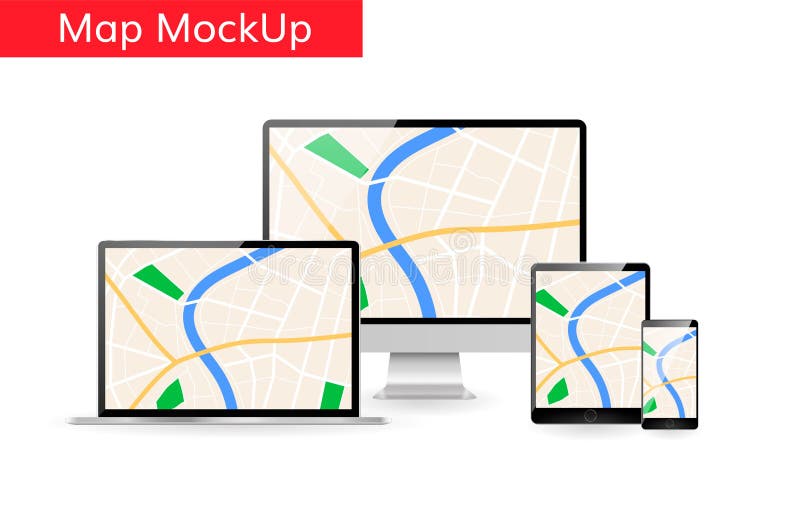 Gps City Map on Computer Laptop Tablet Screen Responsive Design Mockup ...