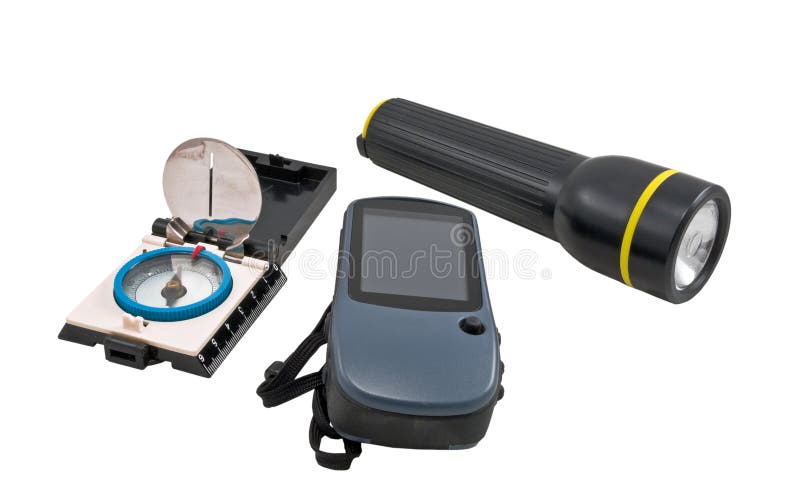 Map, Compass and Flashlight Stock Image - Image of travel, light: 10955785