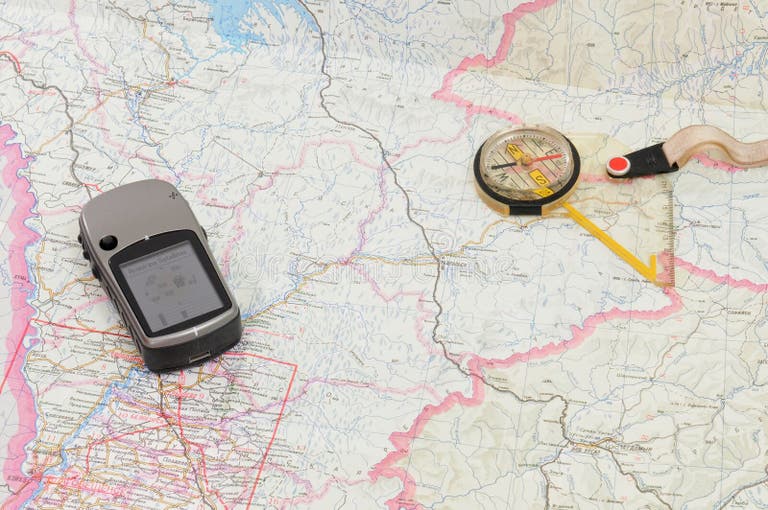 GPS and Compass on Map stock image. Image of chart, system - 17524907