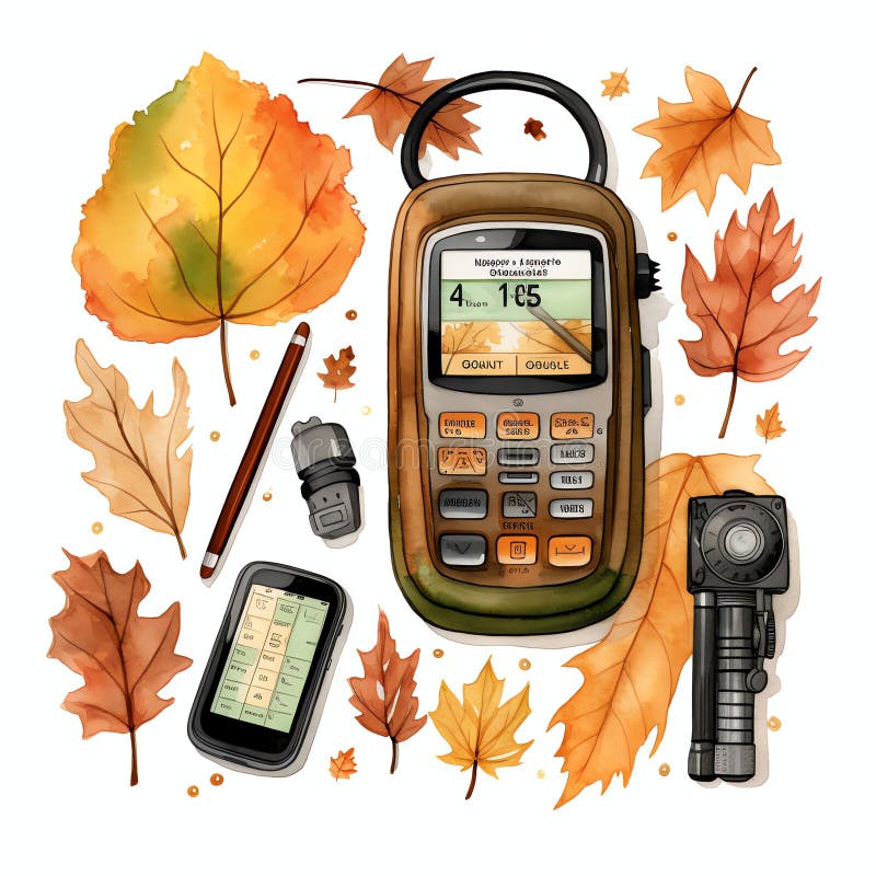 GPS Device Autumn Fall Watercolor Illustration Stock Illustration ...