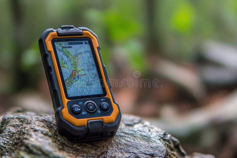 A GPS Device with a Detailed Topographic Map Displayed on Its Screen ...