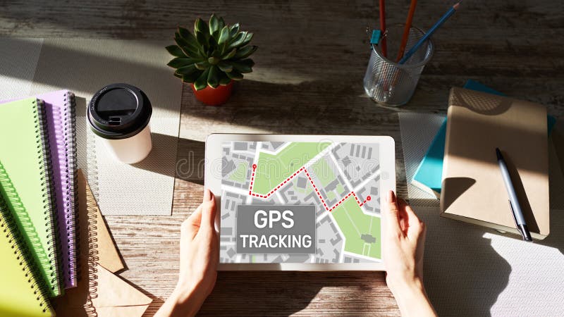 GPS Global Positioning System Tracking Map on Device Screen. Stock ...
