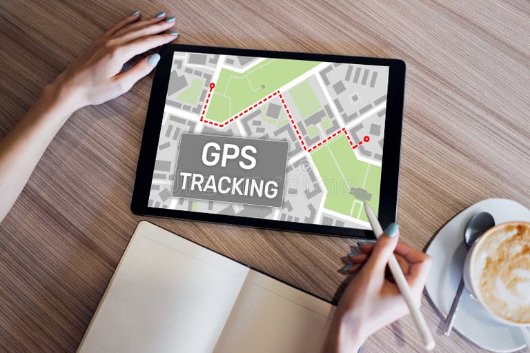 GPS Global Positioning System Tracking Map on Device Screen. Stock ...