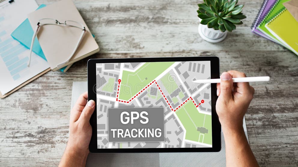 GPS Global Positioning System Tracking Map on Device Screen. Stock ...