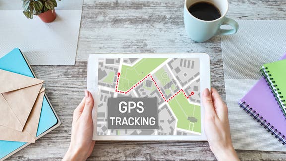 GPS Global Positioning System Tracking Map on Device Screen. Stock ...