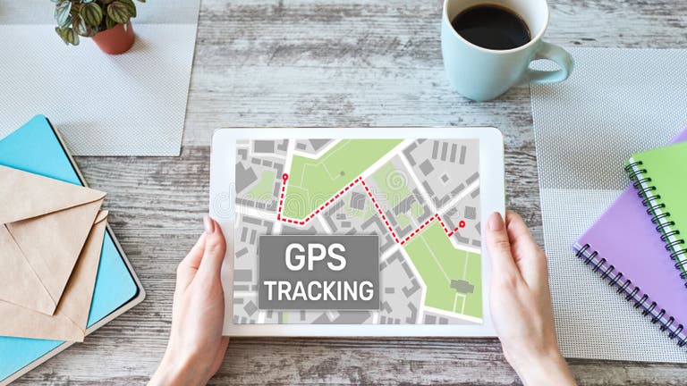GPS Global Positioning System Tracking Map on Device Screen. Stock ...
