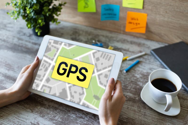 GPS Global Positioning System Tracking Map on Device Screen. Stock ...