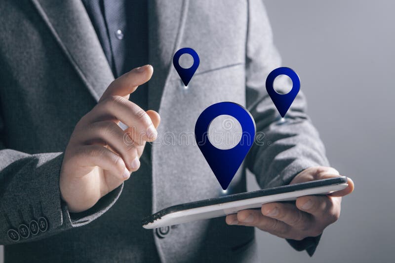 Gps Icon. Man Holding a Phone in His Hand Stock Image - Image of road ...