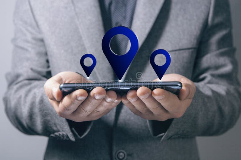 Gps Icon. Man Holding a Phone in His Hand Stock Photo - Image of ...