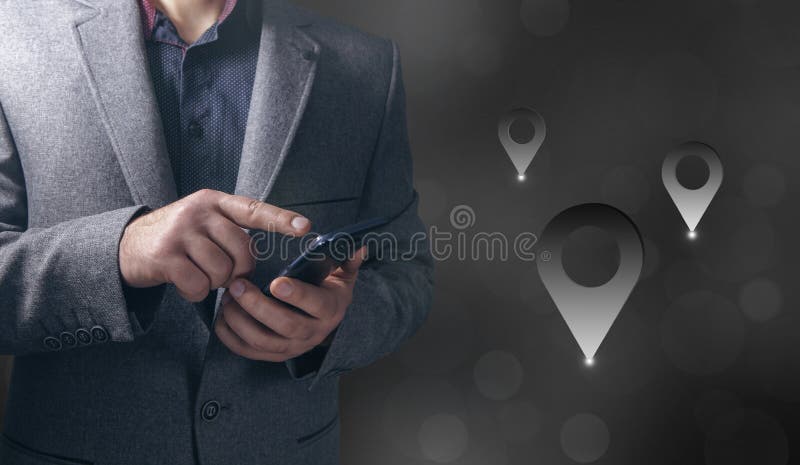 Gps Icon. Man Holding a Phone in His Hand Stock Photo - Image of blue ...