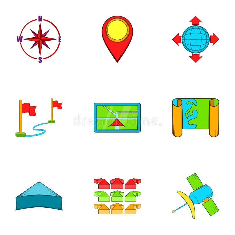 GPS Icons Set, Cartoon Style Stock Illustration - Illustration of ...