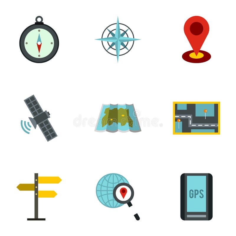 GPS icons set, flat style stock vector. Illustration of flat - 80647970