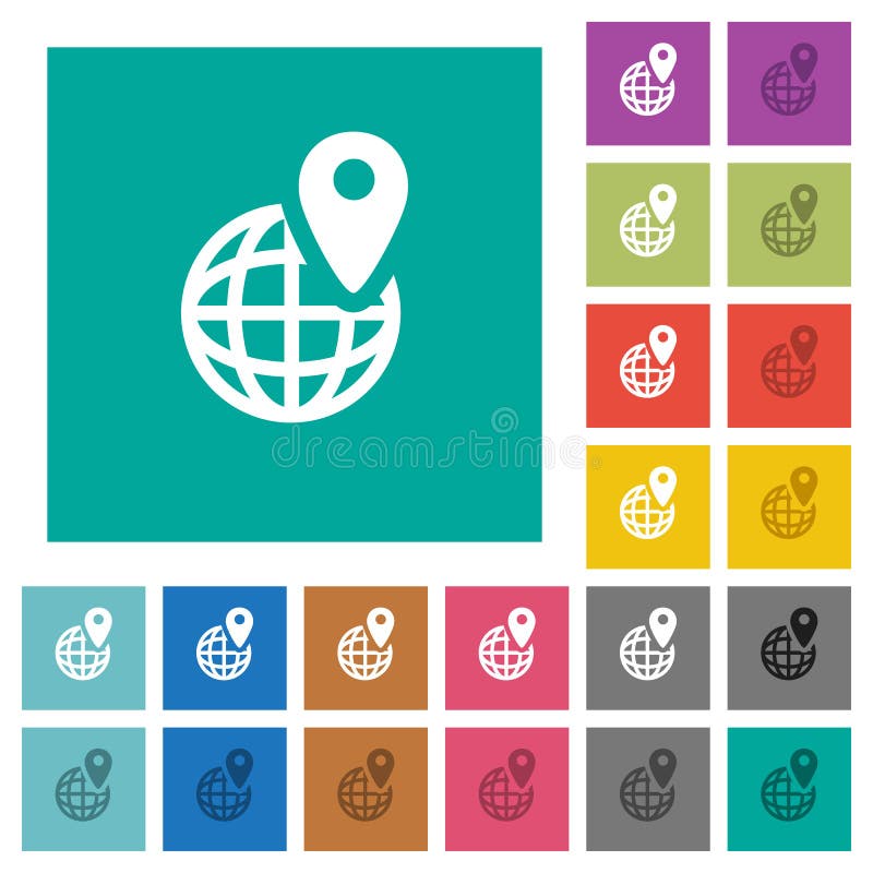 GPS Location with Globe Symbol Square Flat Multi Colored Icons Stock ...