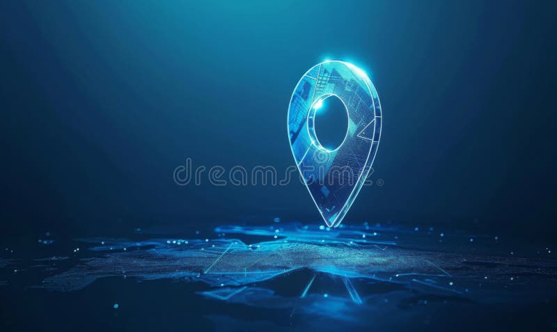 Gps, Location Sign in Futuristic Abstract Style on Blue Background. Gps ...