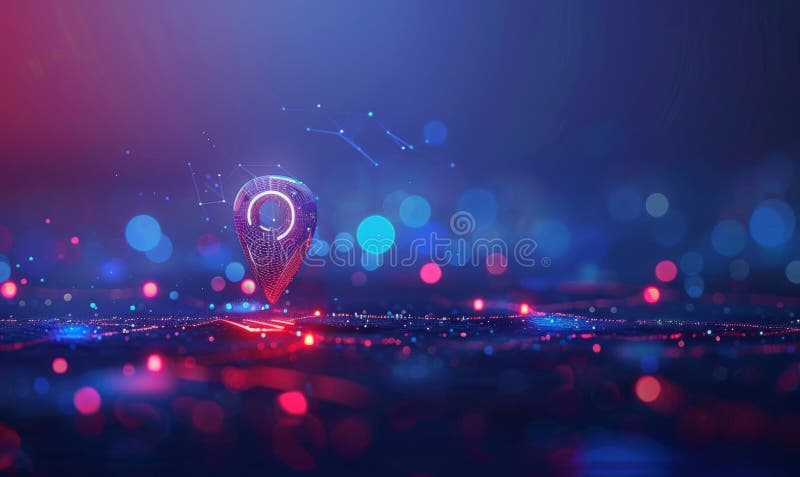 Gps, Location Sign in Futuristic Abstract Style on Blue Background. Gps ...