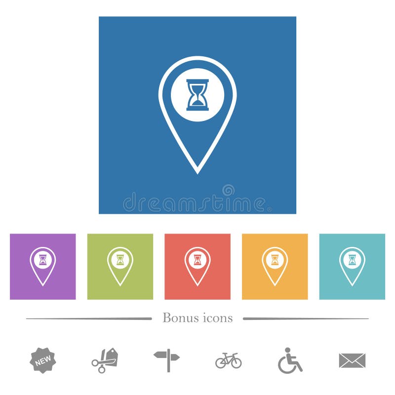 GPS Location Wait Flat White Icons in Square Backgrounds Stock Vector ...