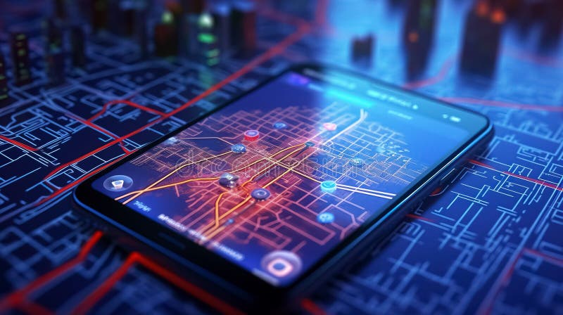 GPS Map, Digital Pin Address Location on Mobile Apps Stock Illustration ...