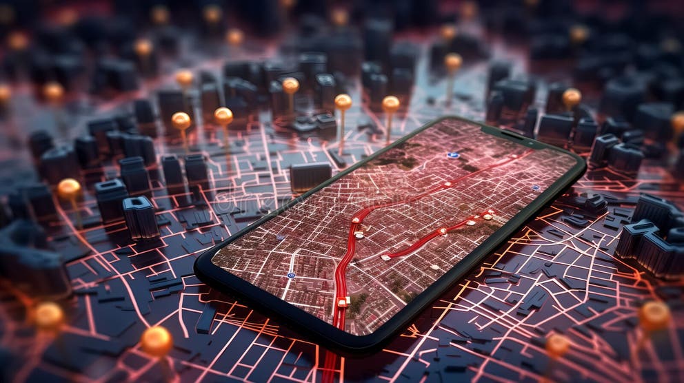 GPS Map, Digital Pin Address Location on Mobile Apps Stock Illustration ...