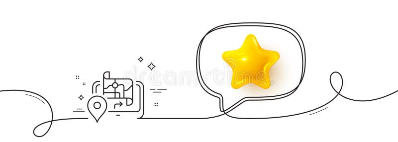 GPS Map Line Icon. Road Path Sign. Continuous Line with 3d Star. Vector ...