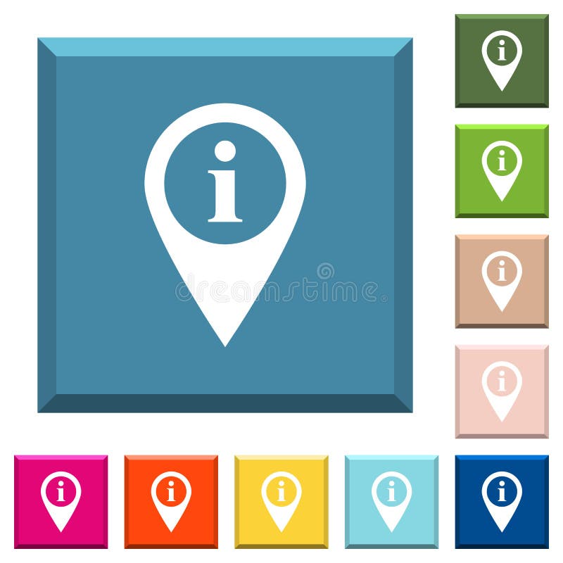 GPS Map Location Information White Icons on Edged Square Buttons Stock ...