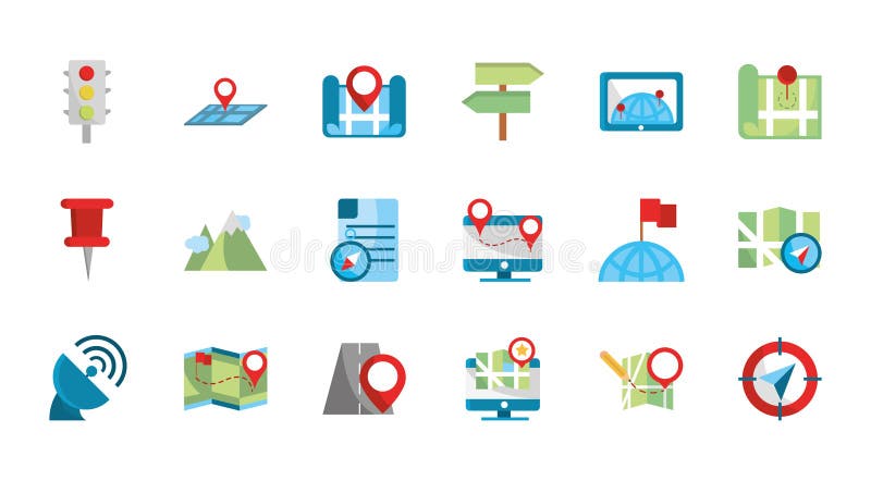 Gps Map and Navigation Icons Collection Stock Vector - Illustration of ...