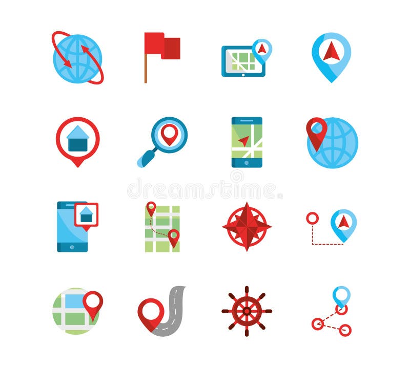 Gps Map and Navigation Icons Collection Stock Vector - Illustration of ...