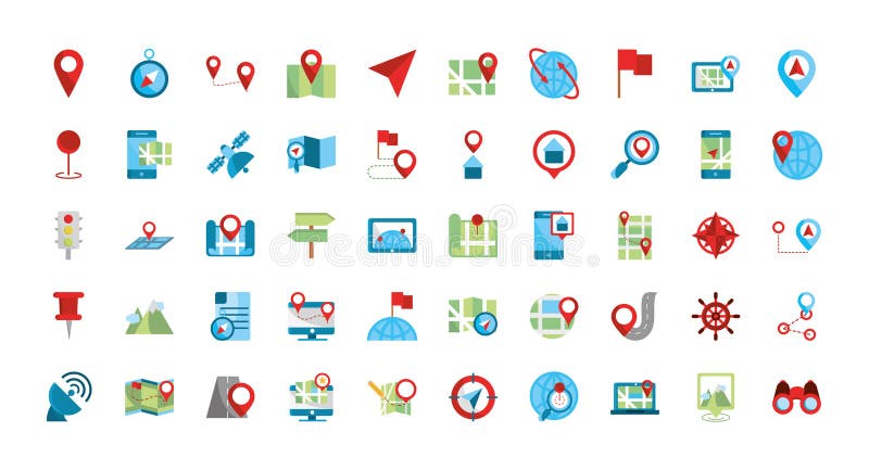Gps Map and Navigation Icons Collection Stock Vector - Illustration of ...