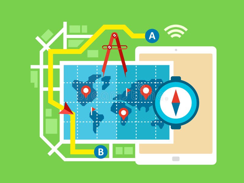 Routing Gps Navigation Banner Horizontal Concept Stock Vector ...