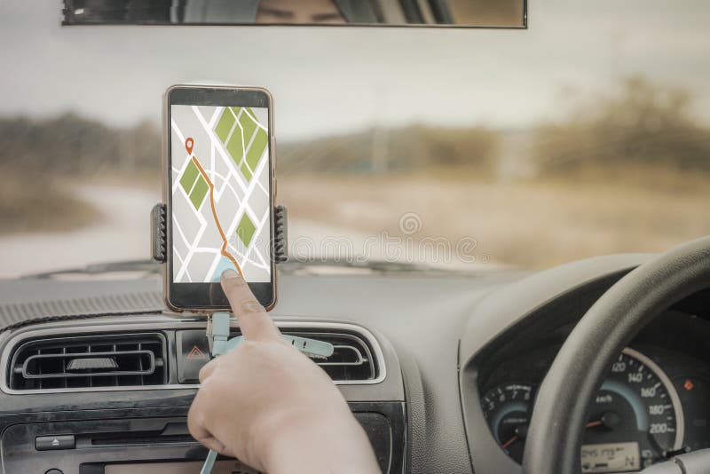 GPS Map Navigation on Smart Phone while Driving a Car Stock Image ...